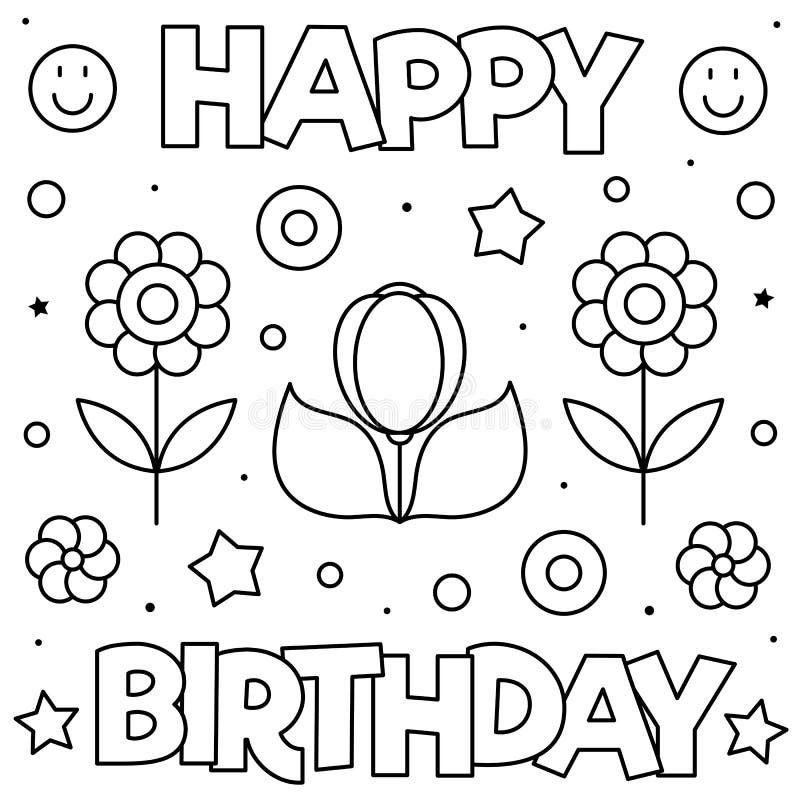 Gelukkige Verjaardag Kleurende Pagina Zwart-witte Vectorillustratie ... Gelukkige Verjaardag Kleurende Pagina Zwart-witte Vectorillustratie ...