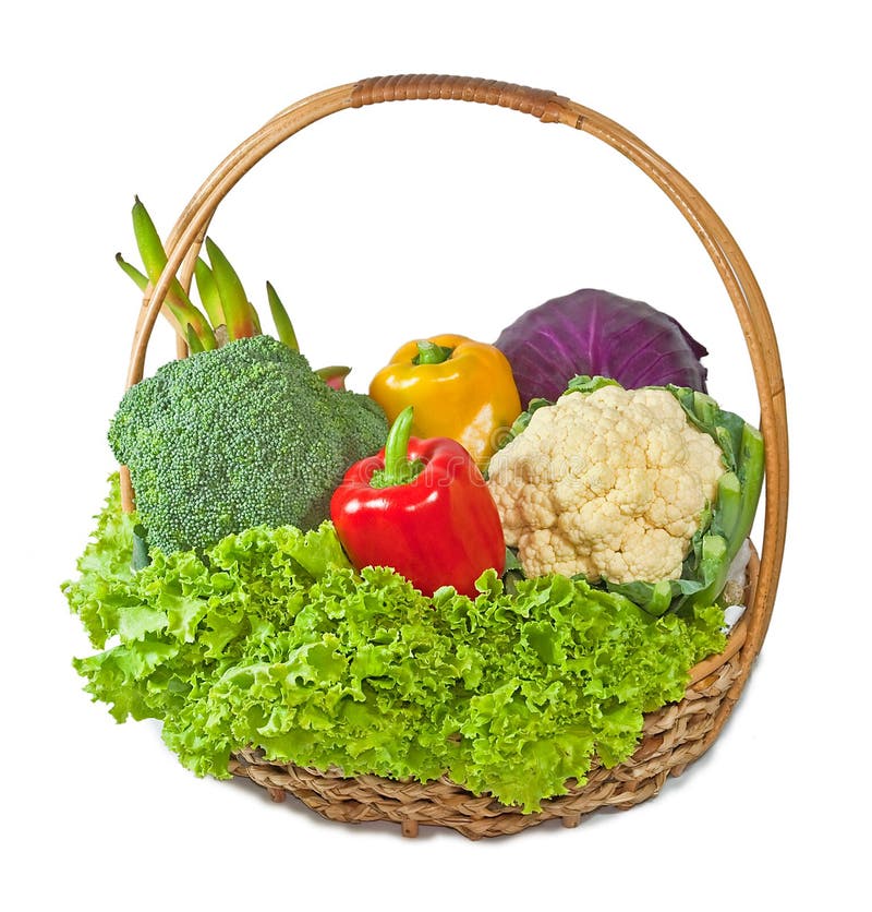 Gemüse Im Korb. Ein Korb Aus Weide Mit Grünen Paprika Und Tomaten Steht ...