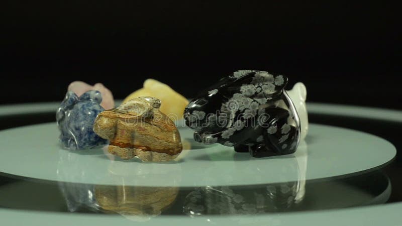 Gem Stone Carving Rabbits Rotate Stock Footage - Video of background ...