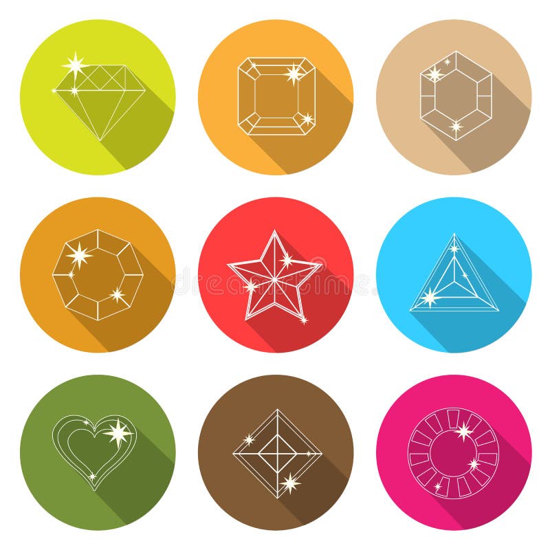 Gem Stone Cutting Flat Icons with Long Shadow Stock Vector ...