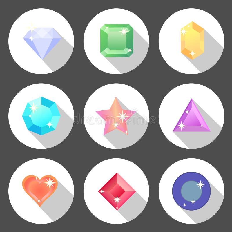 Gem Stone Flat Color Icons with Long Shadow Stock Vector - Illustration ...