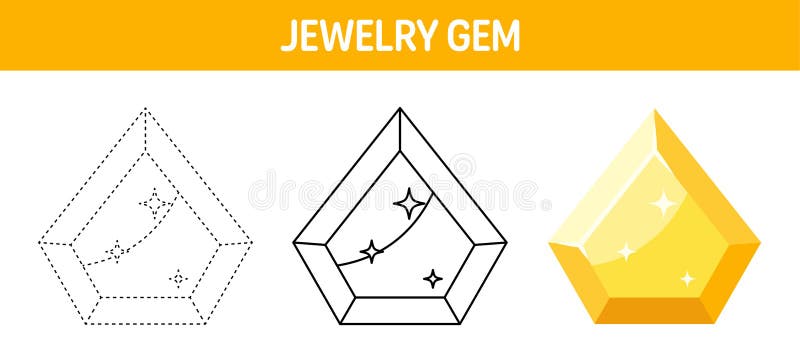 Gem Tracing and Coloring Worksheet for Kids Stock Vector - Illustration ...