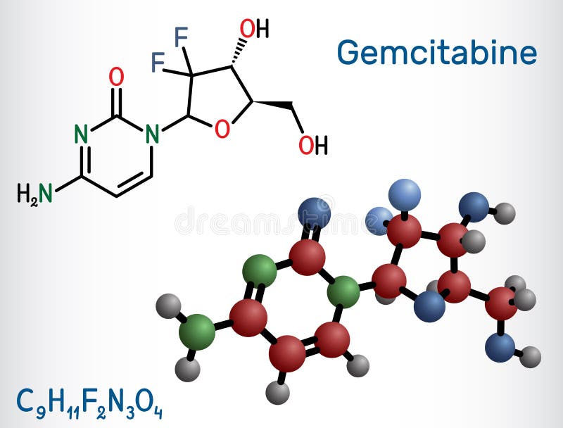 Gemcitabine Molecule. Structural Chemical Formula, Molecule Model ...