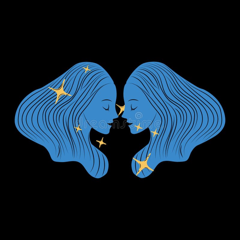 Gemini Horoscope Icon with a Modern Magical Twist. Stock Illustration ...