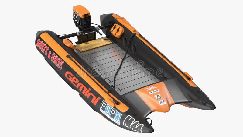 Gemini Inflatable Racing Boat with Motor Detail Stock Image - Image of ...