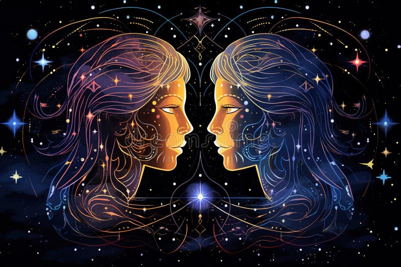 Gemini Zodiac Sign Constellations Against a Night Sky Backdrop Stock ...