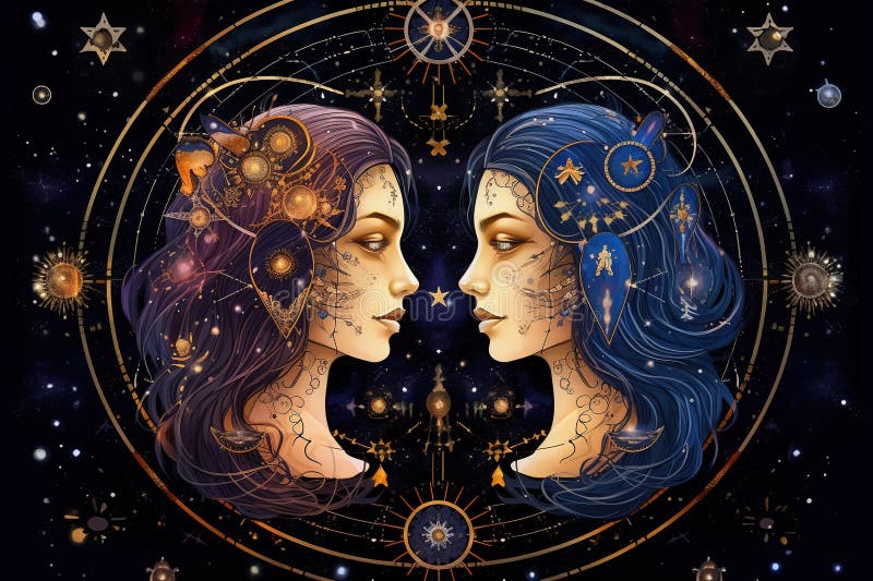 Gemini Zodiac Sign Constellations Against a Night Sky Backdrop Stock ...