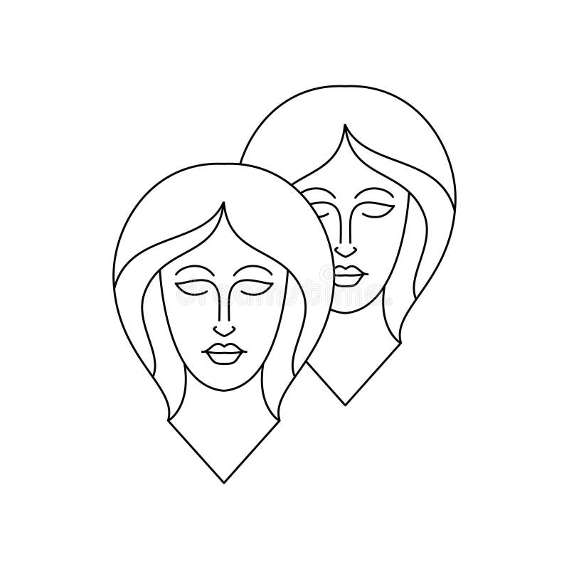 Gemini Zodiac Sign in Line Art Style Stock Vector - Illustration of ...