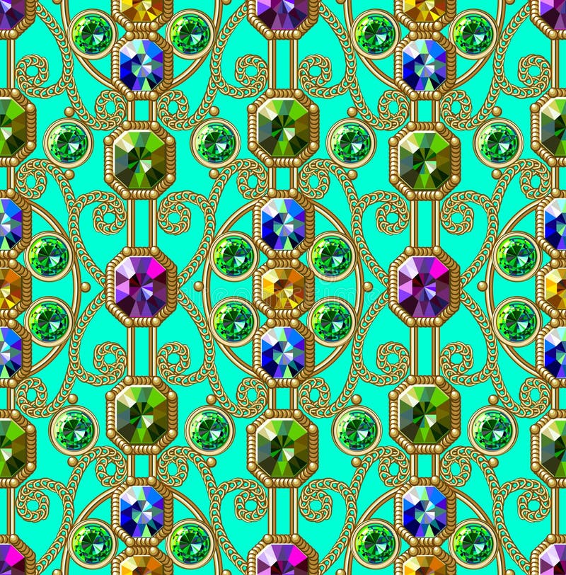 Gems Seamless Pattern. Gold Ornament. Glamour Pattern. Enamel. Stock ...
