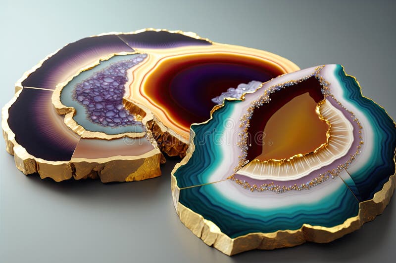 Gemstone Agate Slices Set Against a Gold Border Stock Illustration ...