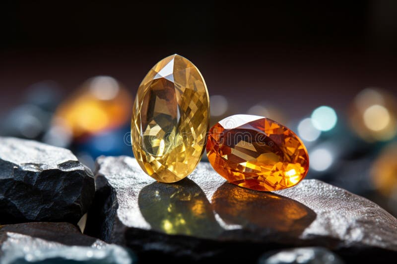 Gemstone Display Various Natural Gems, Highlighted by a Black Shiny ...