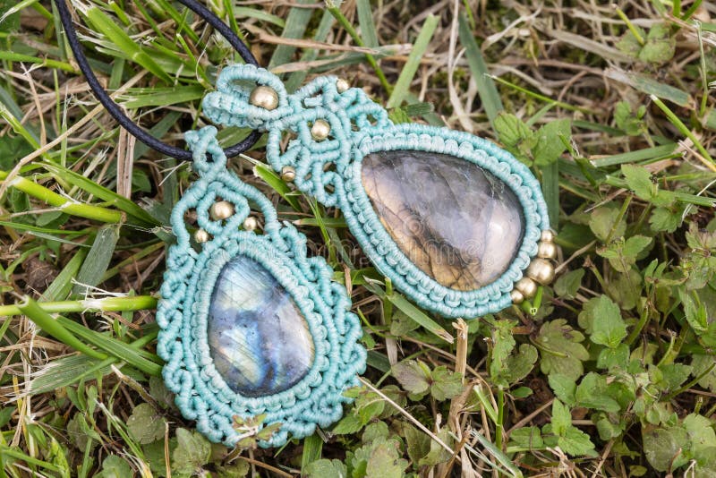 Gemstone Macrame Pendant on Natural Background Stock Photo - Image of ...