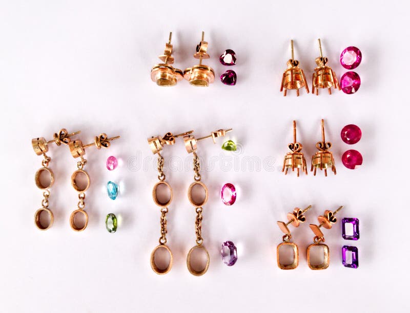 Gemstone Selection for Gold Earring Design Process Stock Image - Image ...