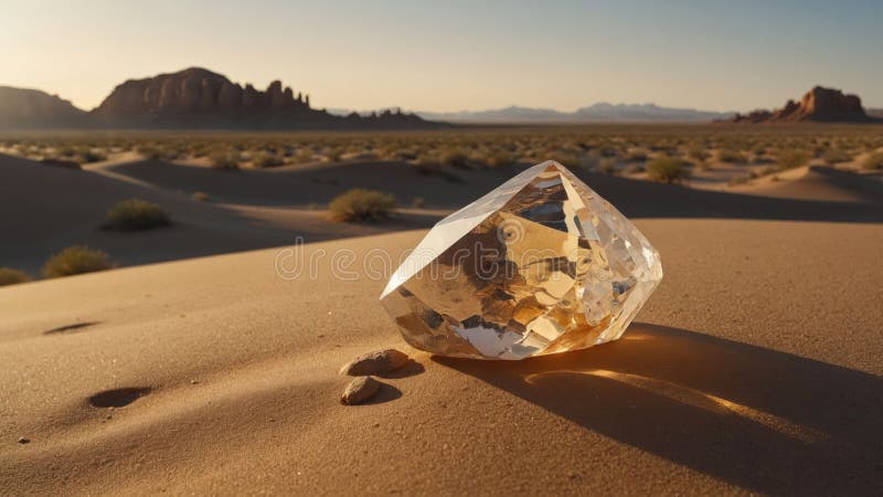 Large Clear Quartz Crystal in Desert Landscape Stock Illustration ...