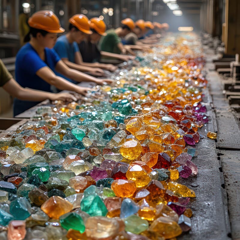 Gemstone Sorting Process with Workers Inspecting Each Piece Stock ...