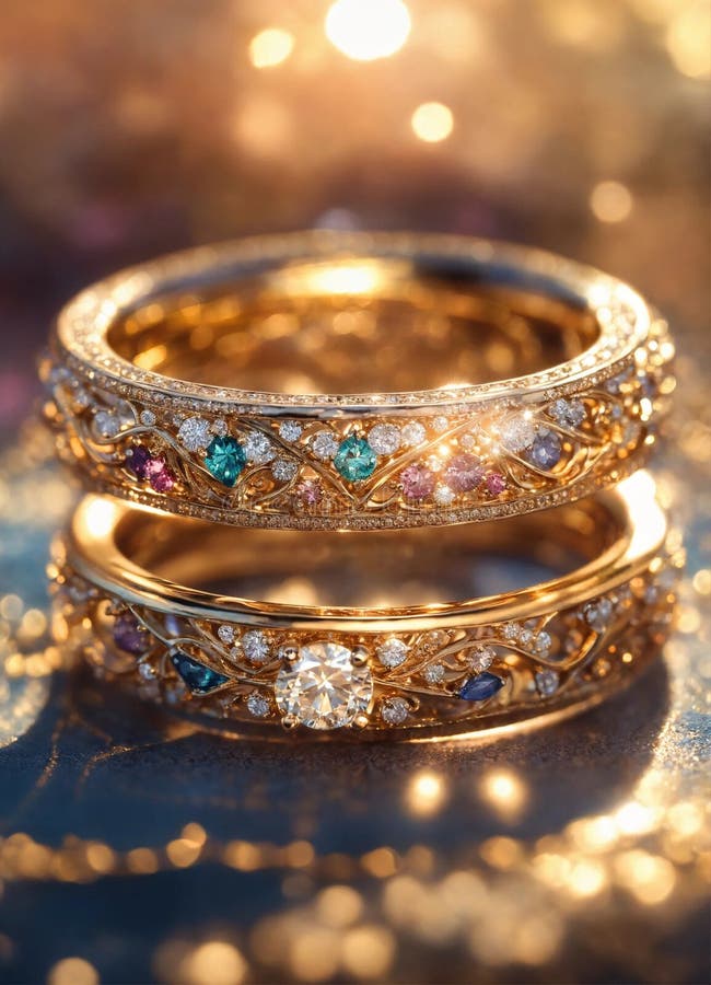 Gemstones Gold Wedding Rings. Selective Focus Stock Illustration ...