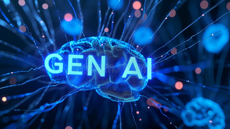 Gen AI Generative AI Text and Background with Neural Network Stock Illustration - Illustration ...