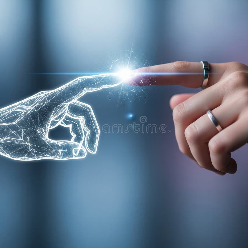 Gen AI a Human Hand Touching a Robot Hand or a Digital Element Symbol ...