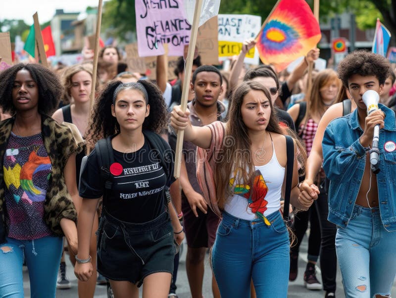 Gen Z Activists Protest Climate Change with Signs Stock Illustration ...