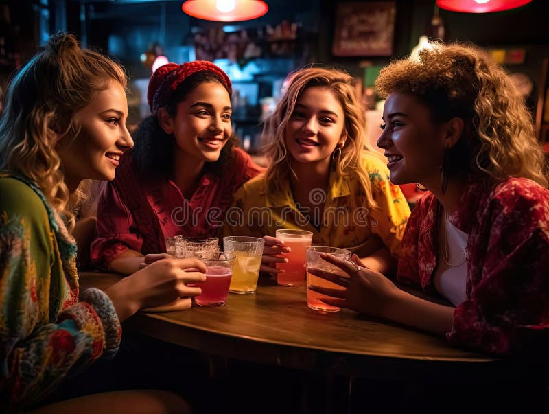 Gen Z Friends Having Fun at Funky Bar Stock Illustration - Illustration ...
