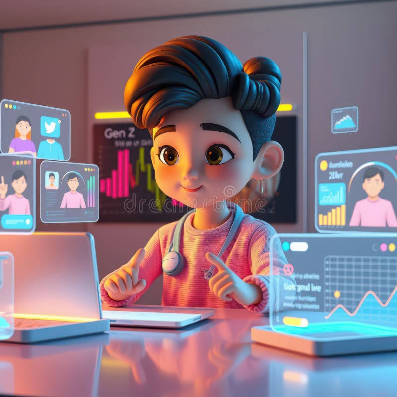 Gen Z in a Tech-Inspired Space Stock Illustration - Illustration of ...