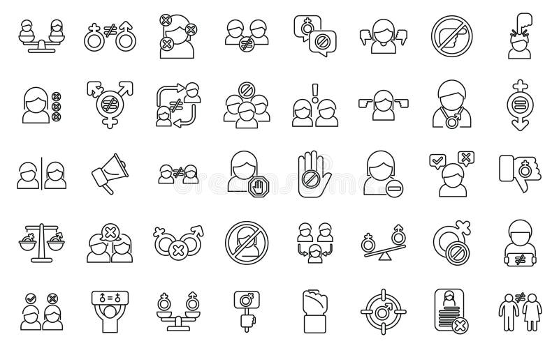 Gender Discrimination Icons Set Outline Vector Harassment Workplace