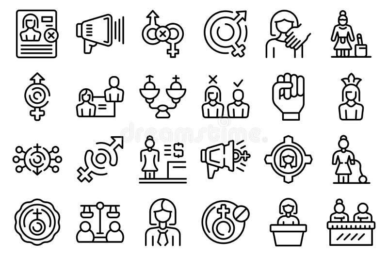 Gender Discrimination Icons Set Outline Vector. Work Violence Stock ...