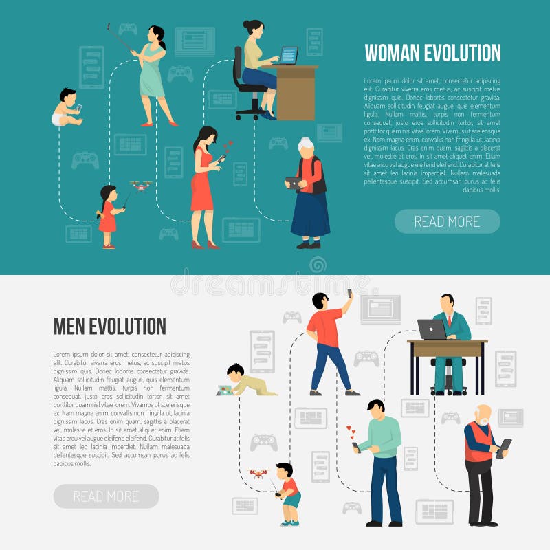 Gender Evolution Banners Set Stock Vector - Illustration of connection ...