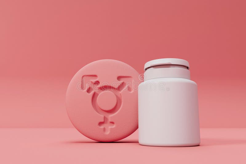 Gender Hormone Pill with a Transgender Symbol. 3D Rendering Stock ...