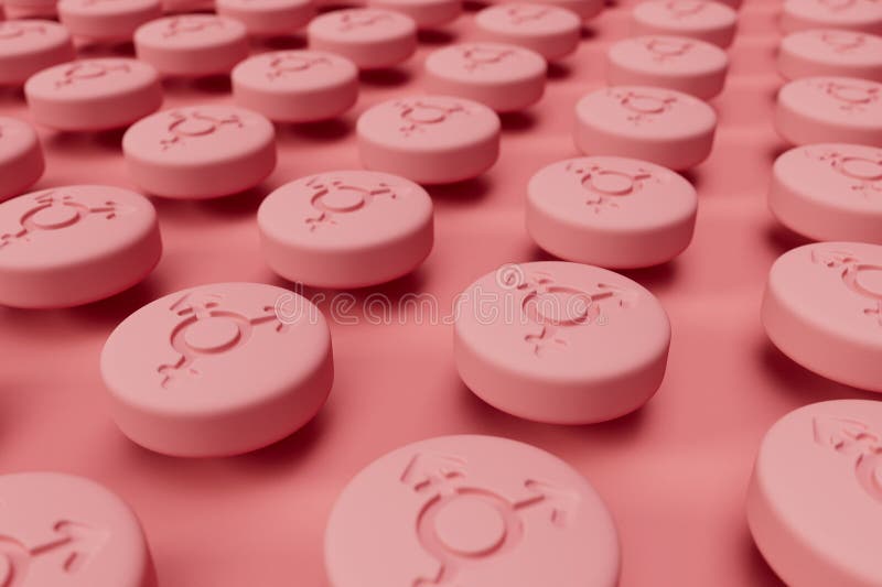 Gender Hormone Pill with a Transgender Symbol. 3D Rendering Stock ...