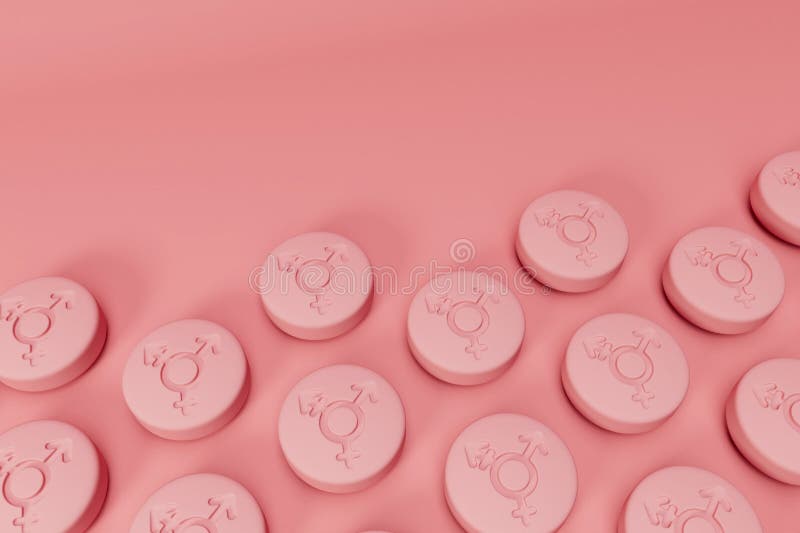 Gender Hormone Pill with a Transgender Symbol. 3D Rendering Stock Image ...