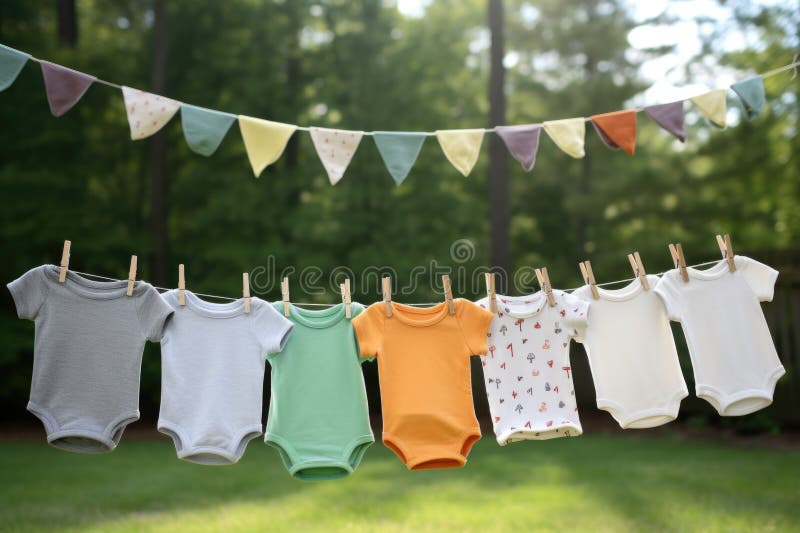 Gender-neutral Baby Clothes on Clothesline Stock Photo - Image of ...