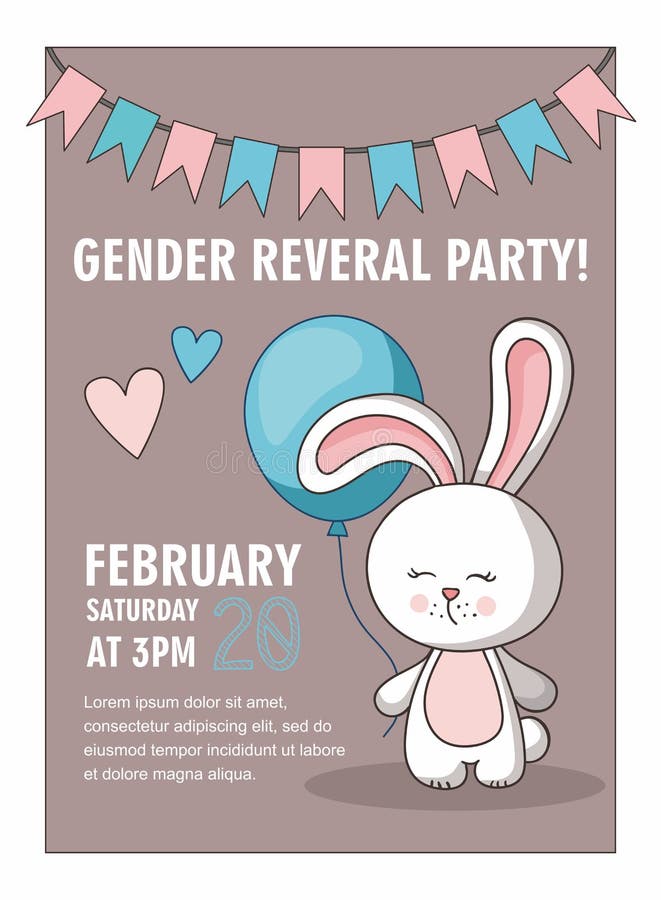 Gender Party Card Template. Rabbit with Blue Balloon. Stock Vector ...