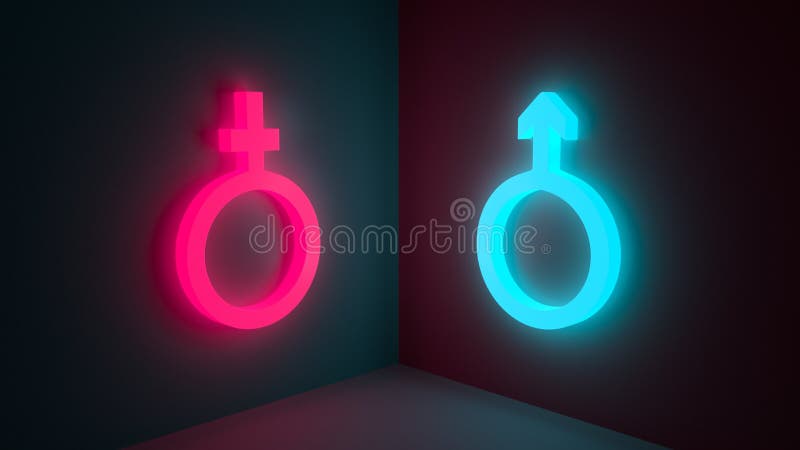 Gender Symbols. Neon Lights and Black Background. 3D-rendering Stock ...