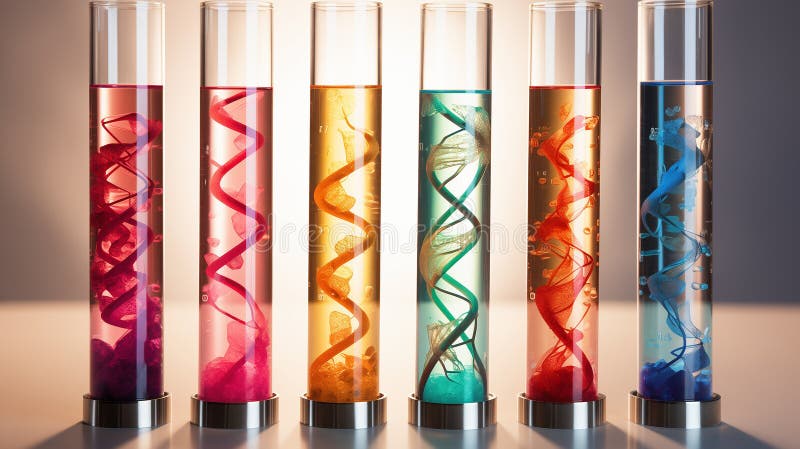 Gene Editing. Assorted Multicolored DNA Helices in Lab Test Tubes Stock ...