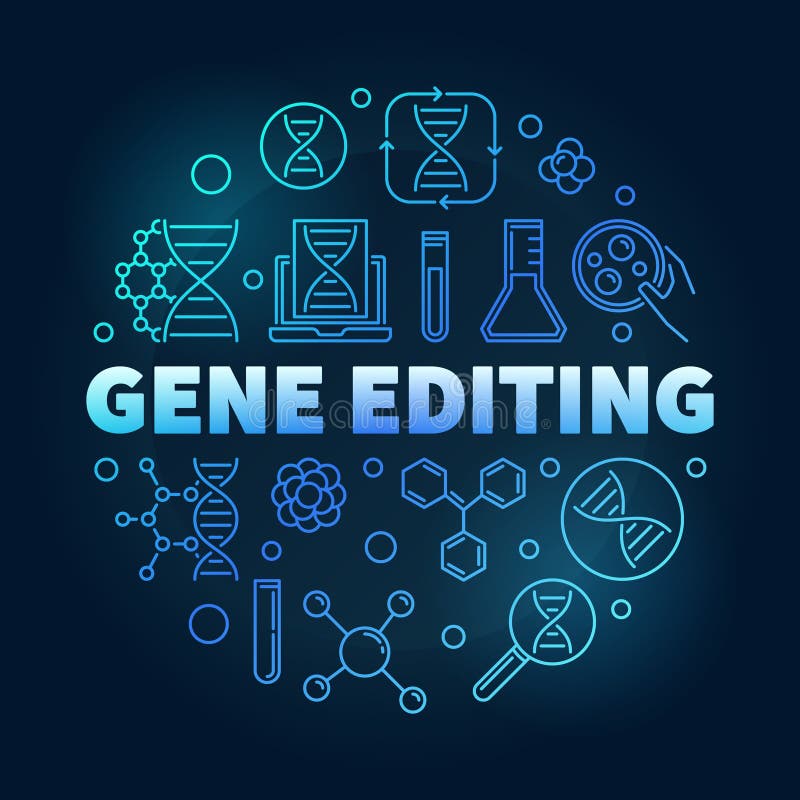 Gene Editing Vector Blue Outline Banner on Dark Background Stock Vector ...