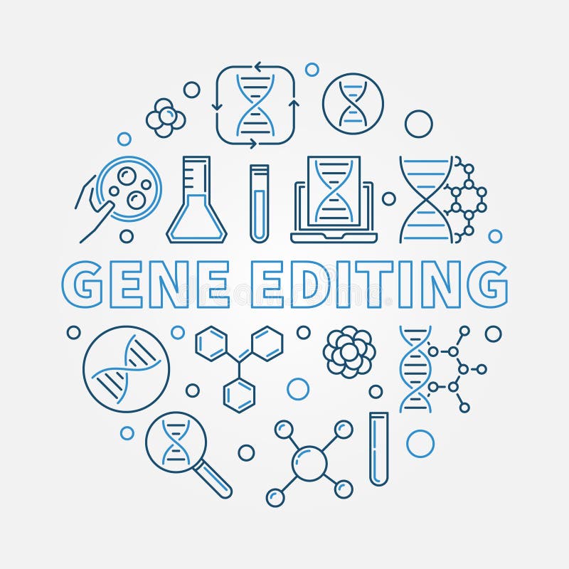 Gene Editing Vector Round Illustration in Linear Style Stock Vector ...