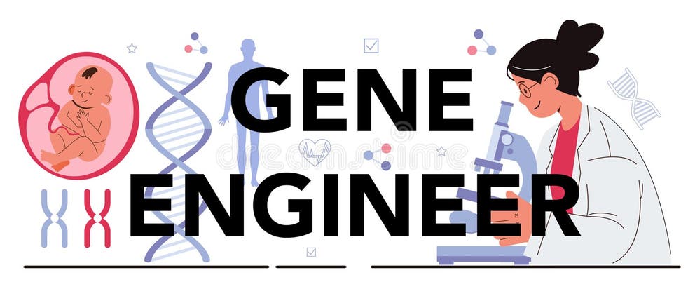 Gene Engineer Typographic Header. Scientist Work with DNA Molecule ...
