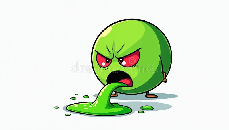 Funny Cartoon Character Vomiting Green Liquid from Mouth. Unwell ...