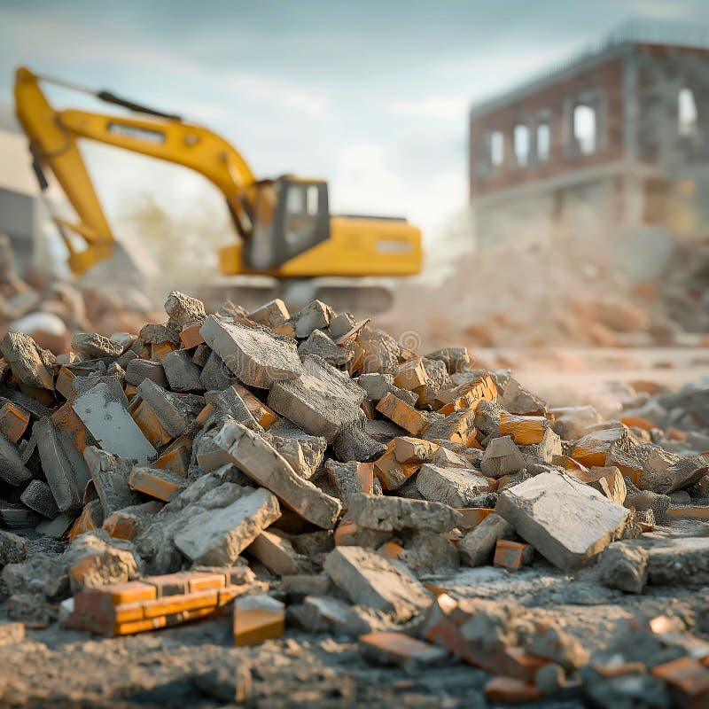 Demolition Site Excavator Rubble Construction Waste Building Ruins ...
