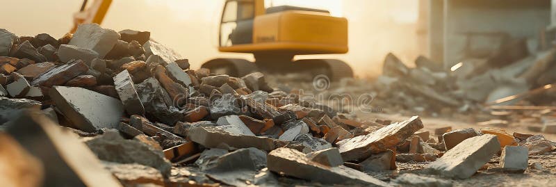 Demolition Site Rubble Debris Excavator Construction Building ...