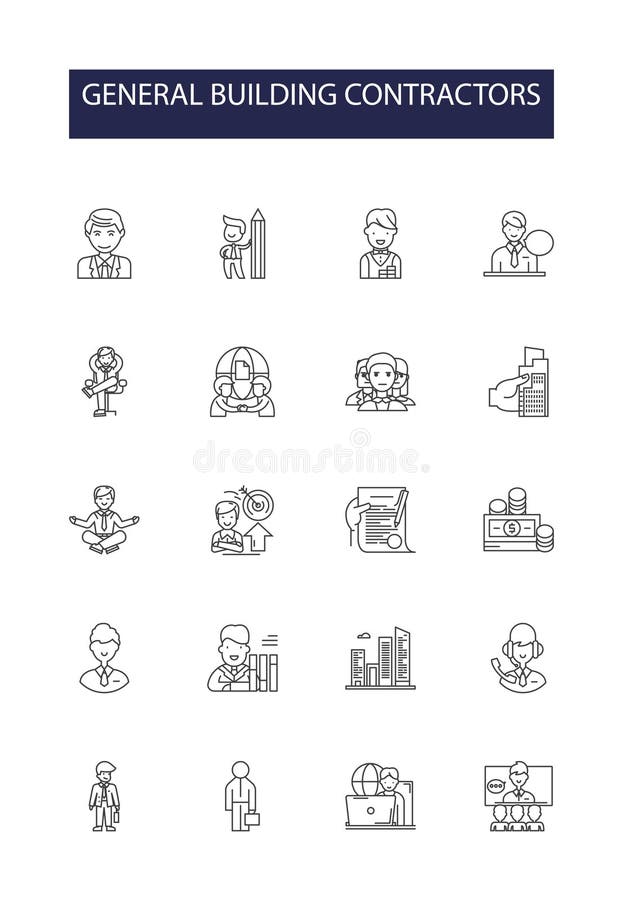 General Building Contractors Line Vector Icons and Signs. Contractor ...