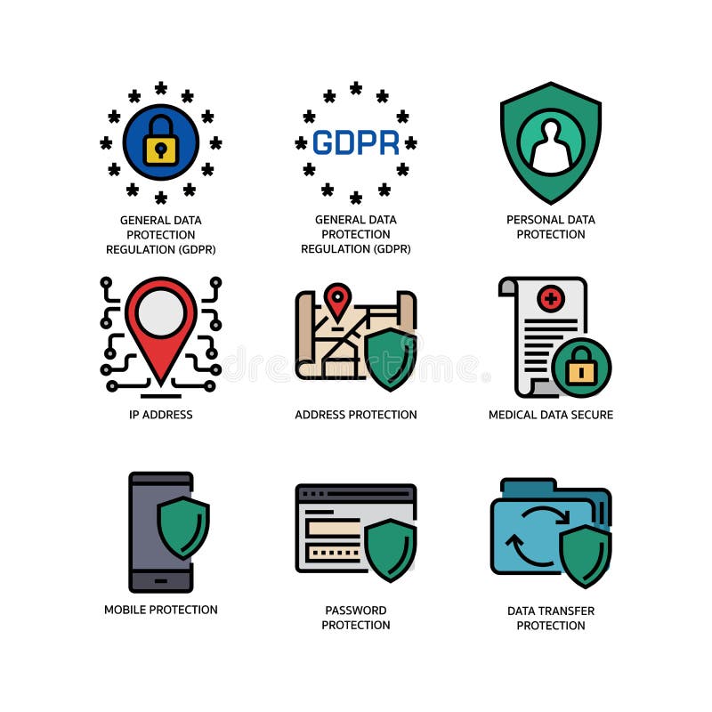 General Data Protection Regulation GDPR Icons Stock Vector ...