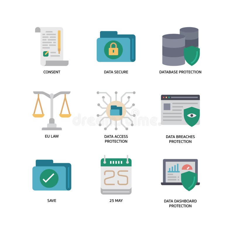 GDPR Icons Vector Illustration Set - General Data Protection Regulation ...