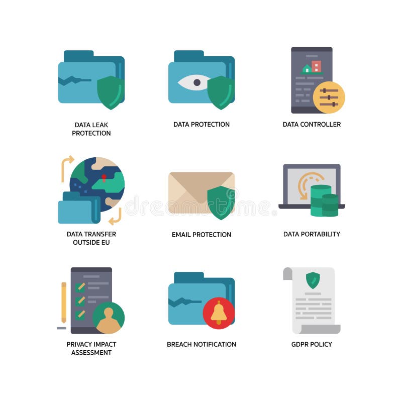GDPR Icons Vector Illustration Set - General Data Protection Regulation ...