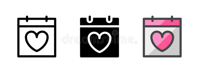 Multipurpose Heart Calendar Vector Icon in Outline, Glyph, Filled ...