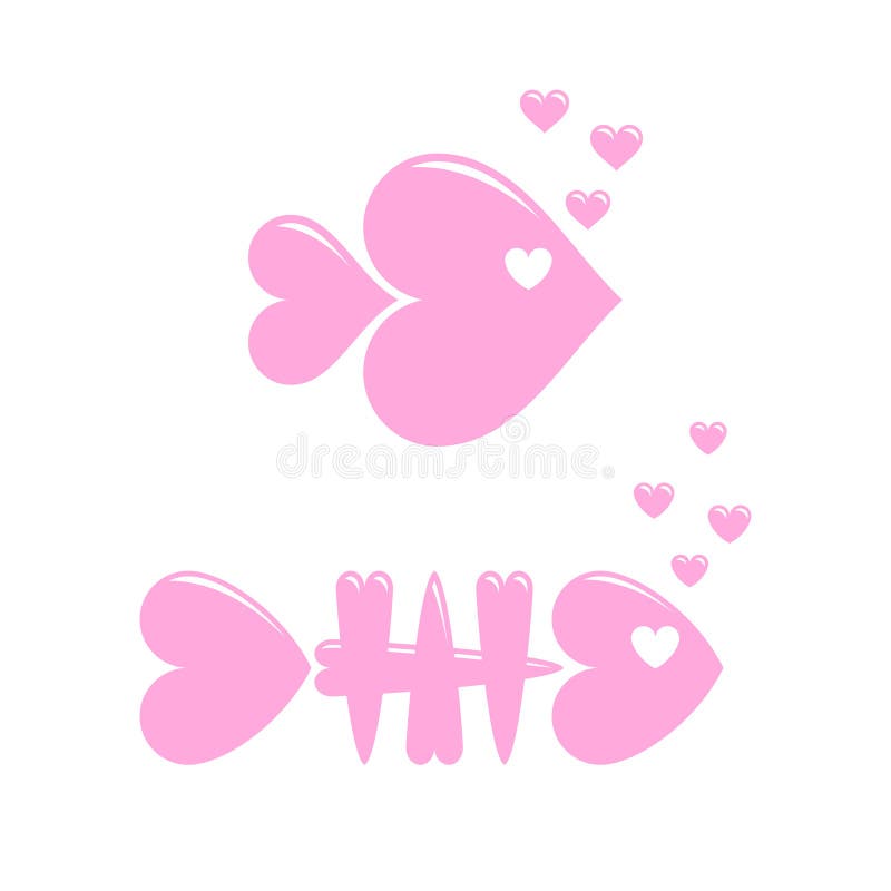 Multipurpose Heart Fish and Fish Bone in Pink Color Stock Vector ...