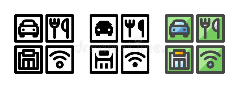 Multipurpose Rest Area Vector Icon in Outline, Glyph, Filled Outline ...