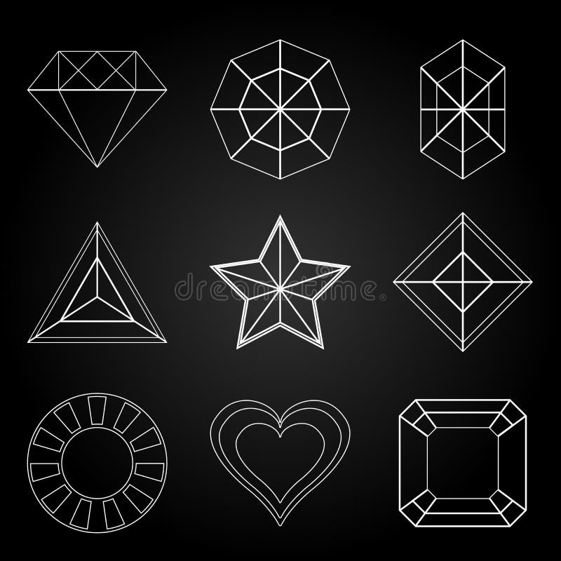 General Gem Shape Icons on Dark Background Stock Vector - Illustration ...
