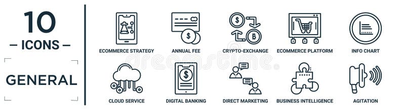General Linear Icon Set. Includes Thin Line Ecommerce Strategy, Crypto ...